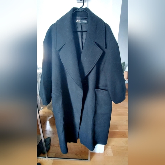 Zara | Jackets & Coats | Zara Black Oversized Overcoat Euc Large | Poshmark